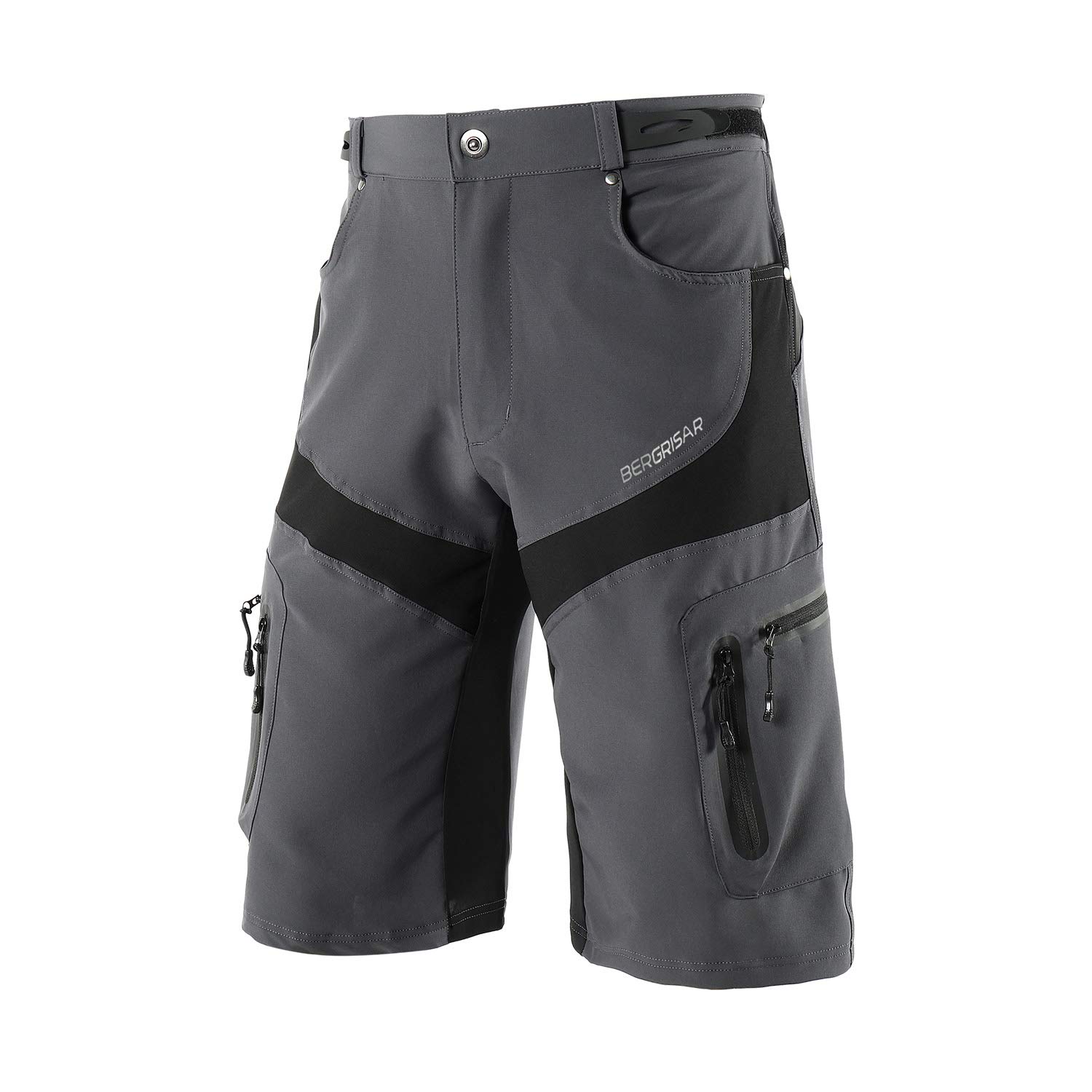 BERGRISAR Men's Cycling Shorts Mountain Bike Shorts Bicycle Shorts Biking Shorts Zipper Pockets 1806BG Grey Size X-Large