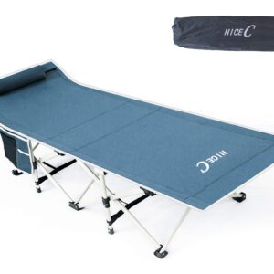 Nice C Camping Cots, Camping Cots with Mattress, for Adults, Folding Cot, with Pillow, Carry Bag & Storage Pocket, Extra Wide Sturdy, Holds Up to 500 Lbs (1, Grey)