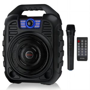 earise t26 portable bluetooth pa speaker system with wireless microphone, 12w karaoke machine for party/outdoors, 3600mah battery, fm radio, audio recording, remote control, supports tf card/usb/aux