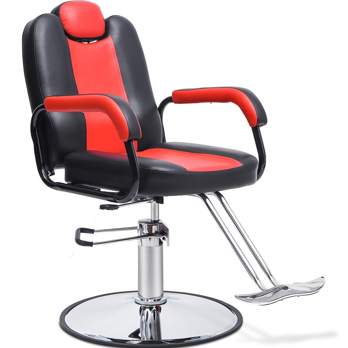 Merax Hydraulic Recliner Barber Chair for Hair Salon with 20% Extra Wider Seat & Heavy Duty Hydraulic Pump, 2021 Upgraded Salon Beauty Equipment (Black & Red).