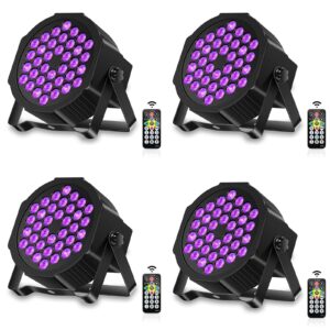 black lights u`king 72w uv led blacklight uplights par lights stage lights by dmx and remote control for disco stage lighting wedding birthday party (4 packs)