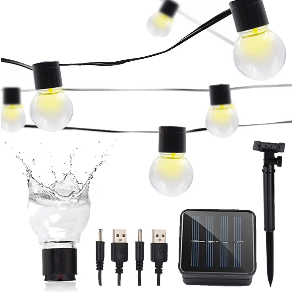 Dual Powered - Solar + USB Plug in - Solar Powered String Lights with Hanging Sockets, 20 Big Edison Bulbs Weatherproof Solar Decoration Lights for Patios, Parties (Dual Powered, WarmWhite-1pcs)