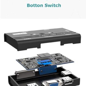 MT-VIKI VGA KVM Switch, 2 Port USB VGA KVM Switch for 2 Computers Share 1 Monitor Keyboard Mouse Printer, 2 KVM Cables