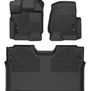 Husky Liners X-act Contour Floor Mats | Fits 2015 - 2024 Ford F-150 SuperCrew; 2022 - 2024 Ford F-150 Lightning SuperCrew w/0 Fold Flat Storage | Front & 2nd Row, 3-pc Black - 53498