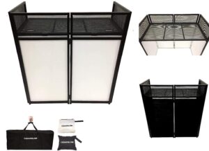 dj event facade white/black scrim metal frame booth + 20" x 40" flat table top includes both white and black panels + carrying cases!