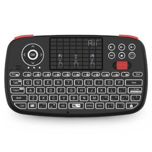 rii (upgrade) i4 mini bluetooth keyboard with touchpad, blacklit portable wireless keyboard with 2.4g usb dongle for smartphones, pc, tablet, laptop tv box ios android windows mac.black