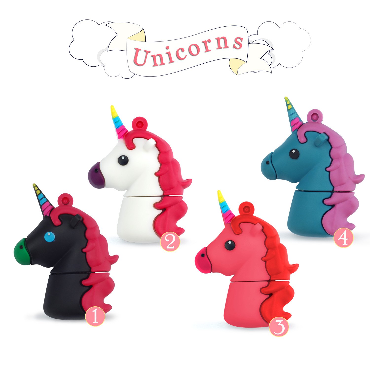 32GB Unicorn USB Flash Drive Pack of 4 Pendrives Kids Pen Drive Student Storage Zip Drive