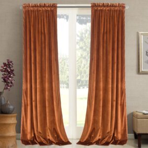 roslynwood home velvet orange curtain 96 inch - heavy duty curtains energy efficient room darkening rod pocket drapes window covering set for home theatre/living room, 52wx96l orange/2 panels