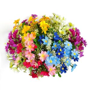 eqlef daisies artificial flowers lifelike fake daisy white, pink, purple, yellow, blue flower decorations for home garden wedding bouquet 5 bunches