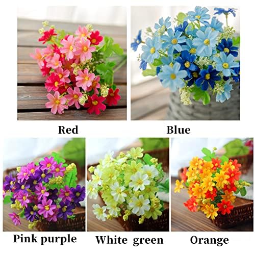 EQLEF Daisies Artificial Flowers Lifelike Fake Daisy White, Pink, Purple, Yellow, Blue Flower Decorations for Home Garden Wedding Bouquet 5 Bunches