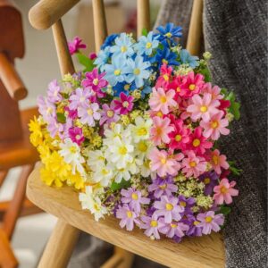 EQLEF Daisies Artificial Flowers Lifelike Fake Daisy White, Pink, Purple, Yellow, Blue Flower Decorations for Home Garden Wedding Bouquet 5 Bunches