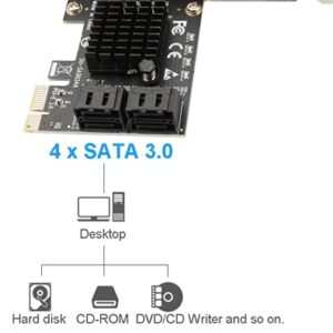 SATA Card, PCIE 3.0, 4 Port with 4 SATA Cable, SATA Controller Expansion Card with Low Profile Bracket, Non-Raid, Boot as System Disk, Support 4 SATA 3.0 Devices