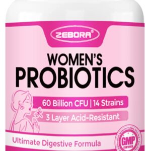 ZEBORA Probiotics for Women Digestive Health, Prebiotics and Probiotics with 60 Billion for Urinary Tract and Vaginal Health, Immune Support and Gut Health, Gluten & Soy Free, 90 Tablets