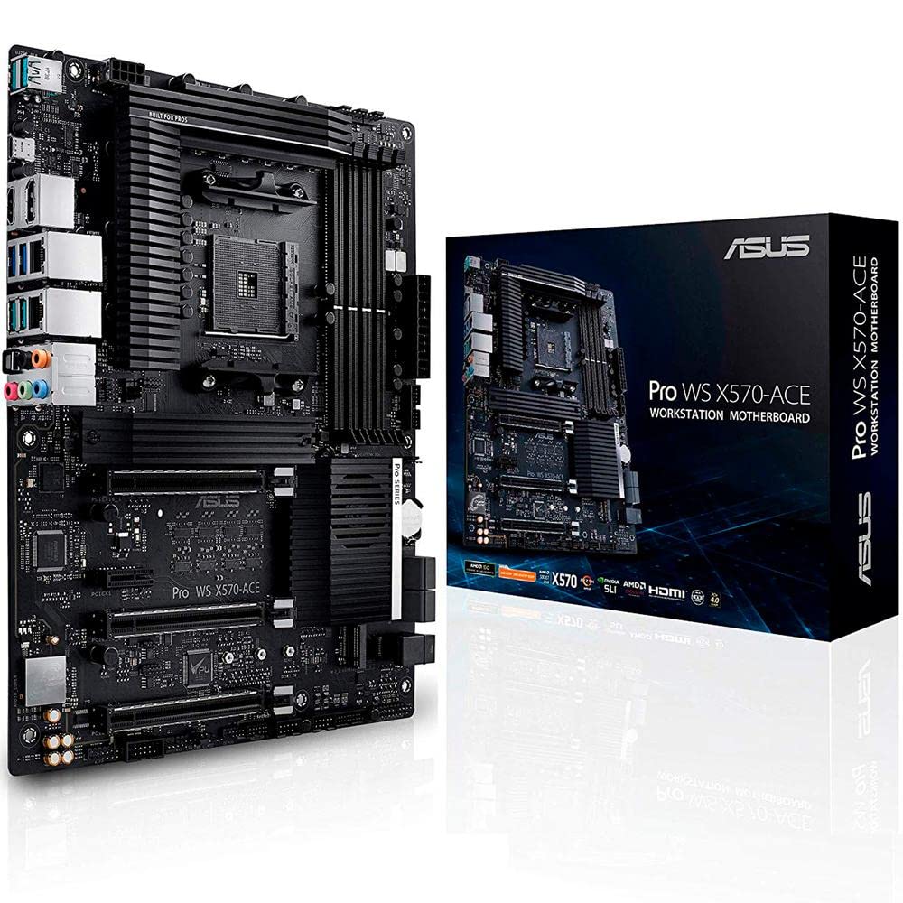 ASUS AMD AM4 Pro WS X570-Ace ATX Workstation Motherboard with 3 PCIe 4.0 X16, Dual Realtek and Intel Gigabit LAN, DDR4 ECC Memory Support, Dual M.2, U.2, and Control Center