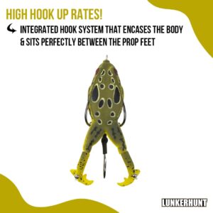 LUNKERHUNT Frog Fishing Lure for Bass Fishing | Realistic Frog Lure with Prop Action (Cane) | Best Topwater Lure Trout and Pike, Fish Bait with Hollow Body, Weedless Hooks