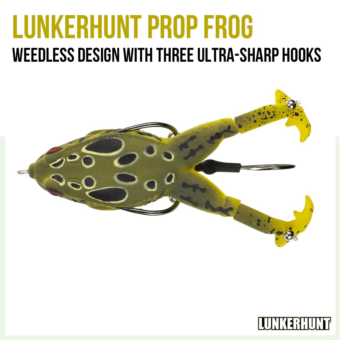 LUNKERHUNT Frog Fishing Lure for Bass Fishing | Realistic Frog Lure with Prop Action (Cane) | Best Topwater Lure Trout and Pike, Fish Bait with Hollow Body, Weedless Hooks