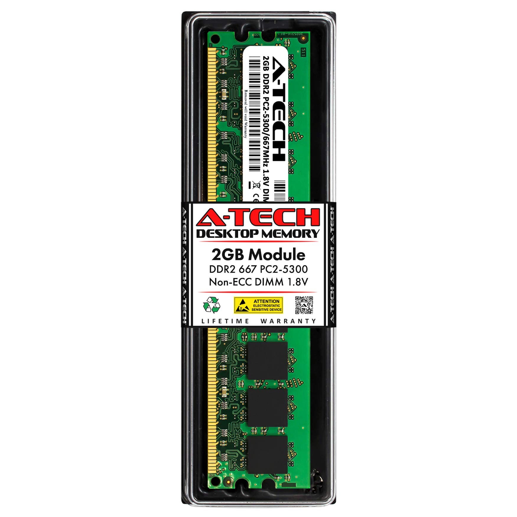 A-Tech 2GB RAM Replacement for Kingston KVR667D2N5/2G | DDR2 667MHz PC2-5300 UDIMM Non-ECC 240-Pin DIMM Memory Module