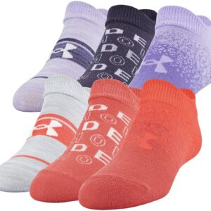 Under Armour Essential No Show Socks, 6-pair, White Daiquiri Red Assorted, Shoe Size: Youth 13.5K-4Y