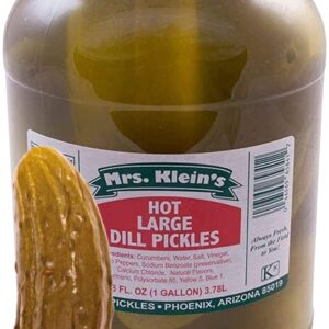 Mrs. Kleins Large Hot Pickles | Bold Spicy Dill Pickle Snack | Spicy Giant Dill Pickles Made with Natural Ingredients | Kosher, Low Carb, Gluten Free & Vegan | Wholesale Hot Pickles 128 fl oz Jar