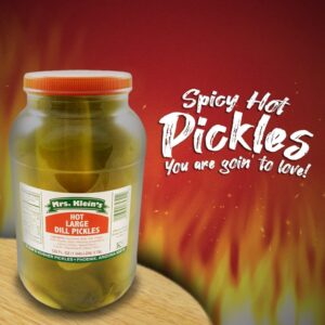 Mrs. Kleins Large Hot Pickles | Bold Spicy Dill Pickle Snack | Spicy Giant Dill Pickles Made with Natural Ingredients | Kosher, Low Carb, Gluten Free & Vegan | Wholesale Hot Pickles 128 fl oz Jar