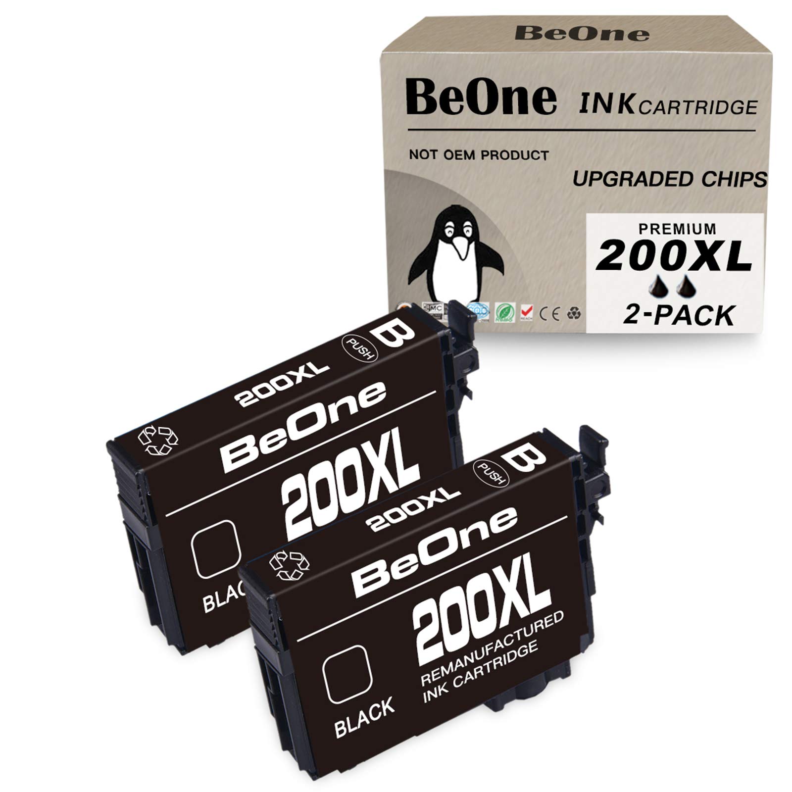 BeOne Remanufactured Ink Cartridges Replacement for Epson 200XL T200XL for Expression Home XP-200 XP-300 XP-310 XP-400 XP-410 Workforce WF-2520 WF-2530 WF-2540 Printer (2 Black)