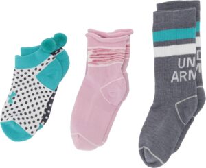 under armour waterfall triple play socks, 3-pair, white/breathtaking blue assorted, shoe size: youth 13.5k-4y