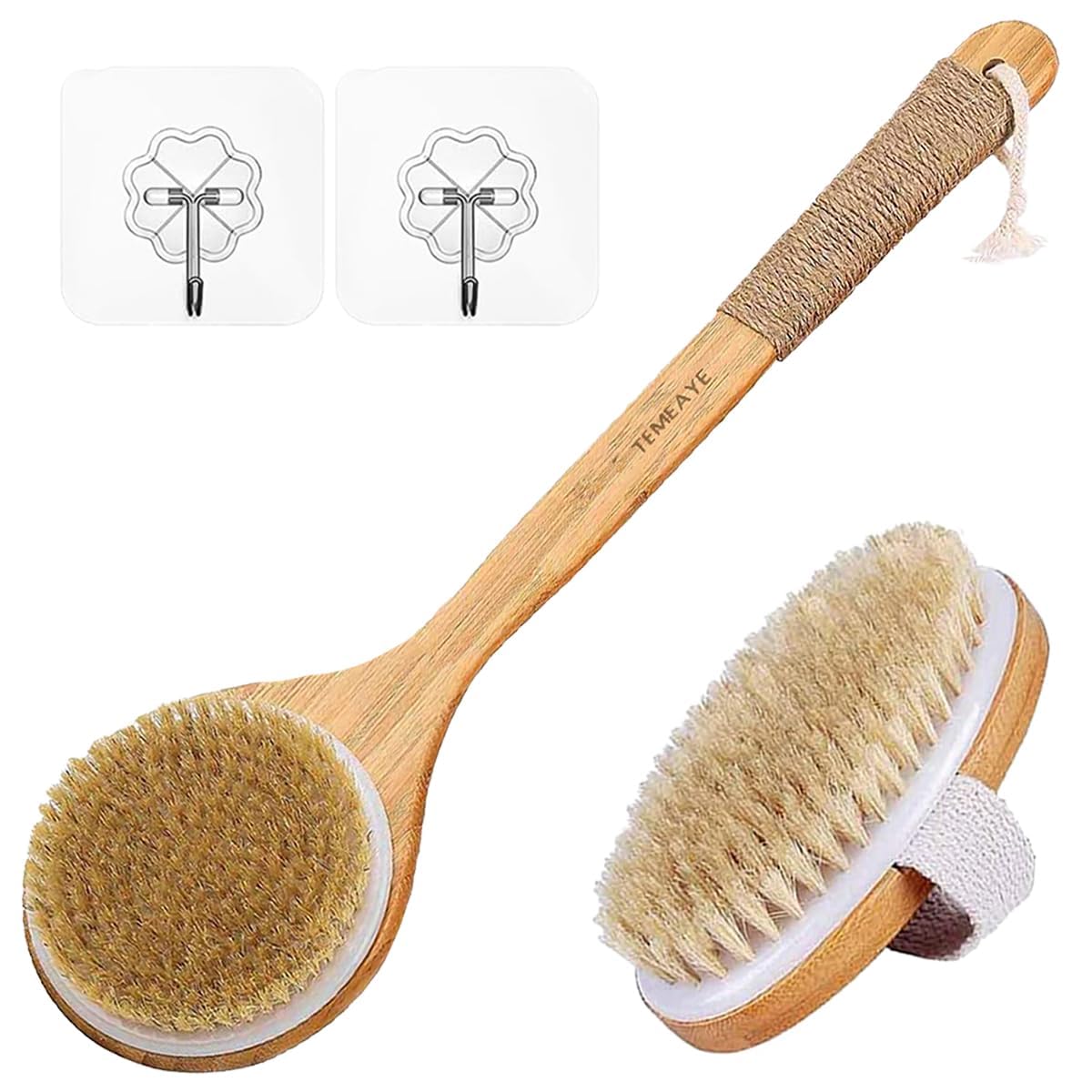 TEMEAYE Dry Brushing Body Brush Sets Wooden Handle Combined with Medium Strength Natural Bristles Gentle Exfoliator Remove Cellulite Lymphatic Drainage Makes The Skin of The Entire Body Softer