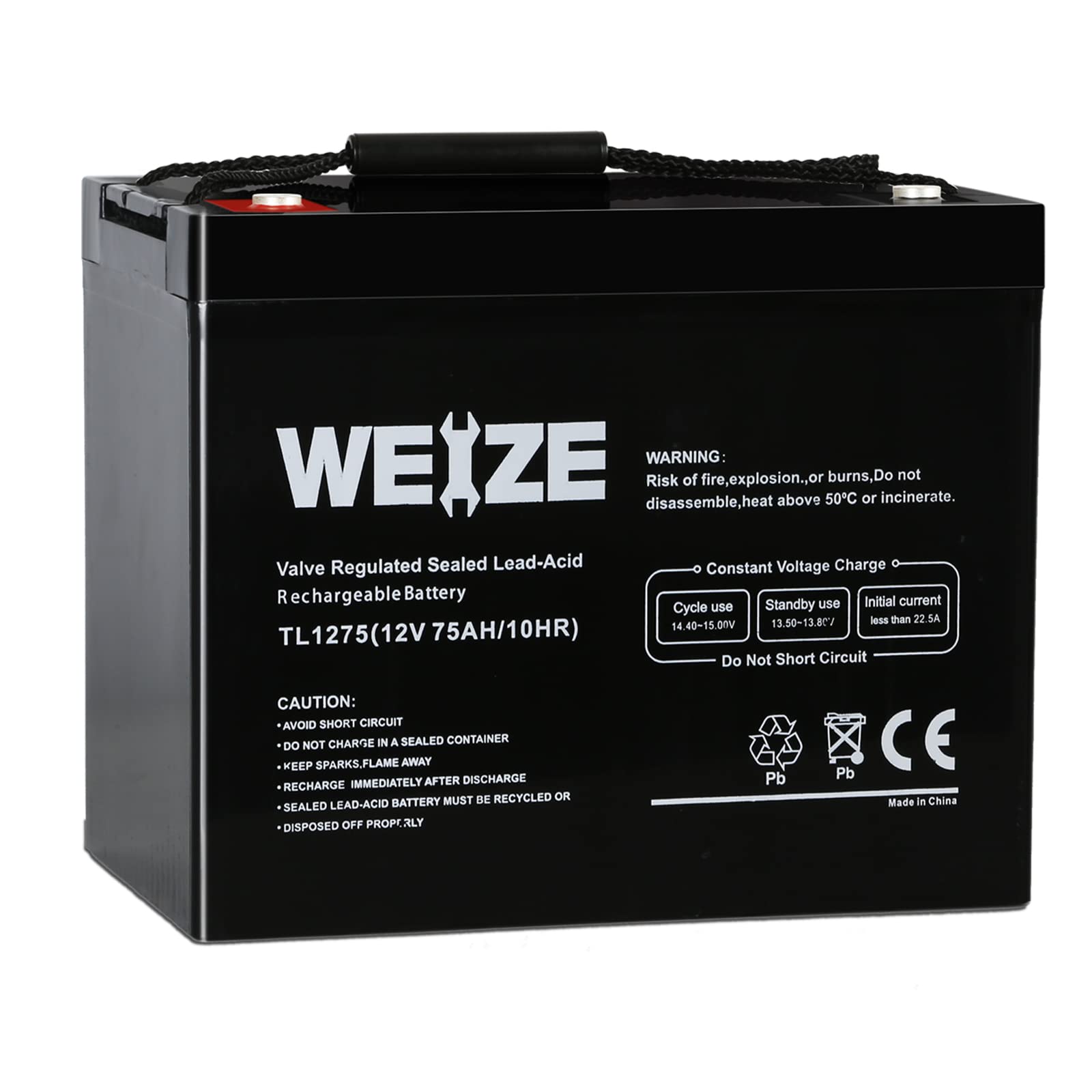 WEIZE 12V 75AH Deep Cycle Battery for Wayne ESP25 WSS30V Backup Sump Pump, Trolling Motor, Solar System, Mobility Wheelchair, General Use