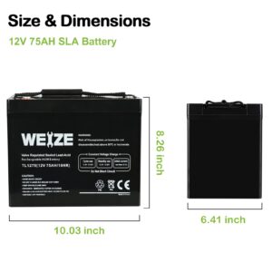 WEIZE 12V 75AH Deep Cycle Battery for Wayne ESP25 WSS30V Backup Sump Pump, Trolling Motor, Solar System, Mobility Wheelchair, General Use