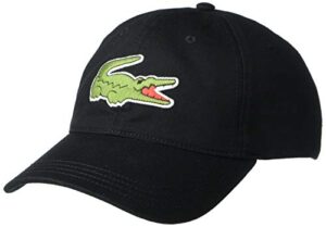 lacoste mens lacoste "big croc" twill adjustable leather strap hat cap, black, one size us