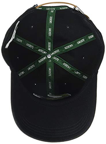 Lacoste mens Lacoste "Big Croc" Twill Adjustable Leather Strap Hat Cap, Black, One Size US