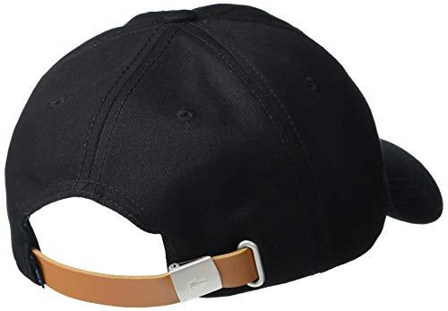 Lacoste mens Lacoste "Big Croc" Twill Adjustable Leather Strap Hat Cap, Black, One Size US