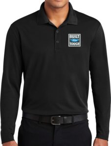 ford built ford tough pocket print long sleeve polo, black large