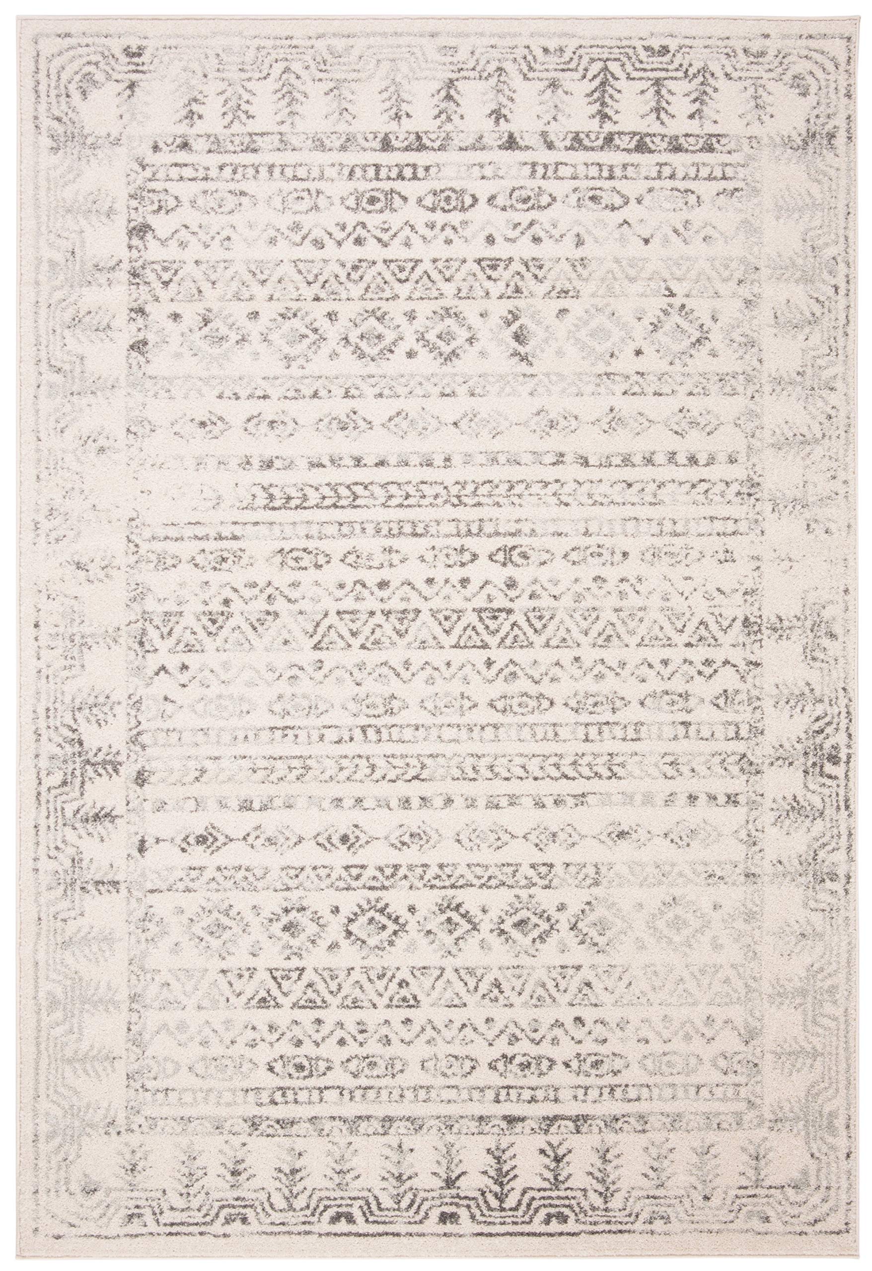 SAFAVIEH Tulum Collection Area Rug - 5'3" x 7'6", Ivory & Grey, Moroccan Boho Distressed Design, Non-Shedding & Easy Care, Ideal for High Traffic Areas in Living Room, Bedroom (TUL271A)