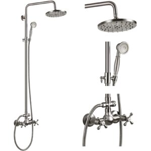 gotonovo shower faucet sets 8 inch rain shower head 2 cross knobs mixer shower system with handheld shower spray brushed nickel finish silver