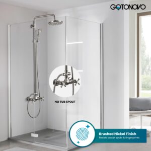 gotonovo Shower Faucet Sets 8 Inch Rain Shower Head 2 Cross Knobs Mixer Shower System with Handheld Shower Spray Brushed Nickel Finish Silver