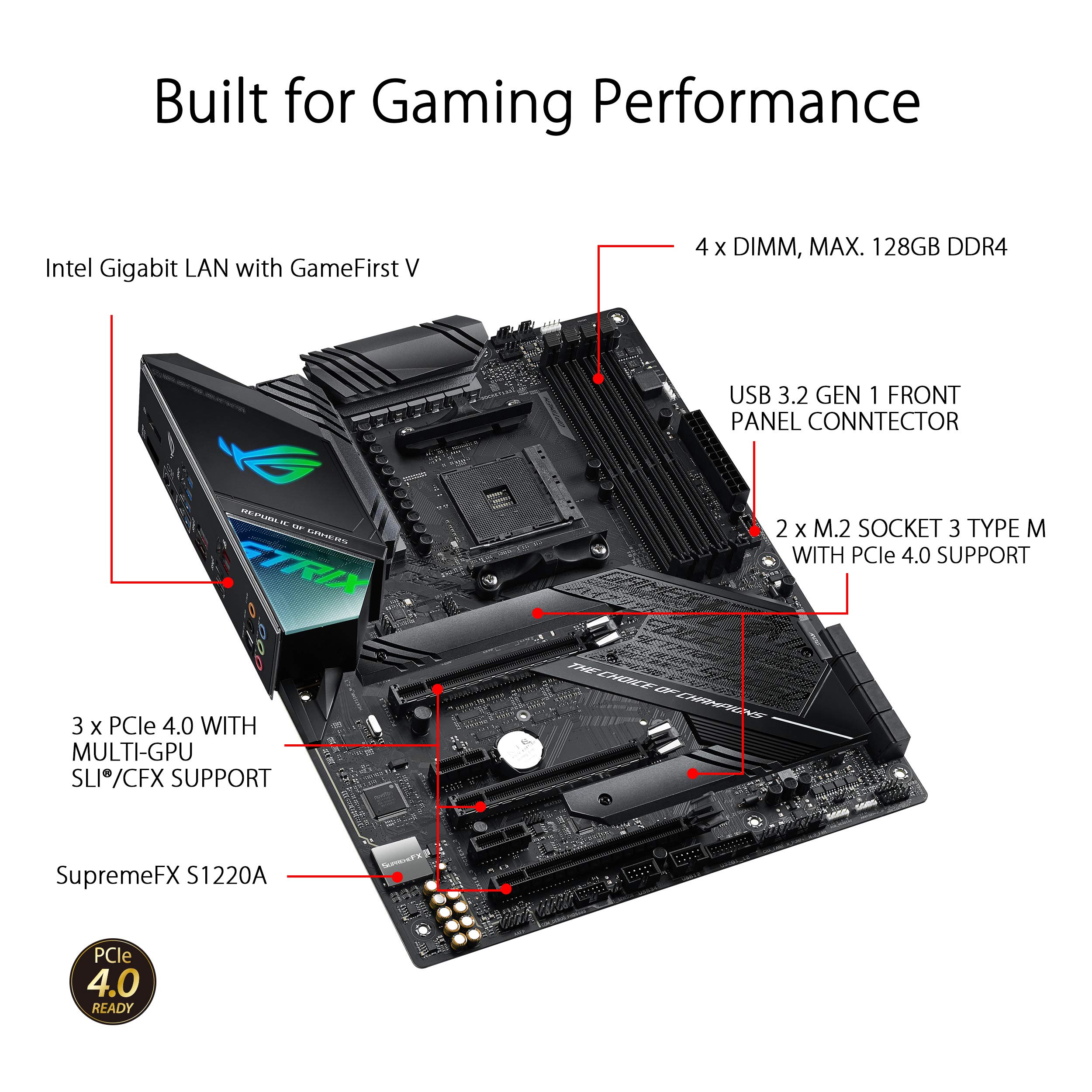 ASUS ROG Strix X570-F Gaming ATX Motherboard with PCIe 4.0, Aura Sync RGB Lighting, Intel Gigabit Ethernet, Dual M.2 with Heatsinks, SATA 6GB/S and USB 3.2 Gen 2