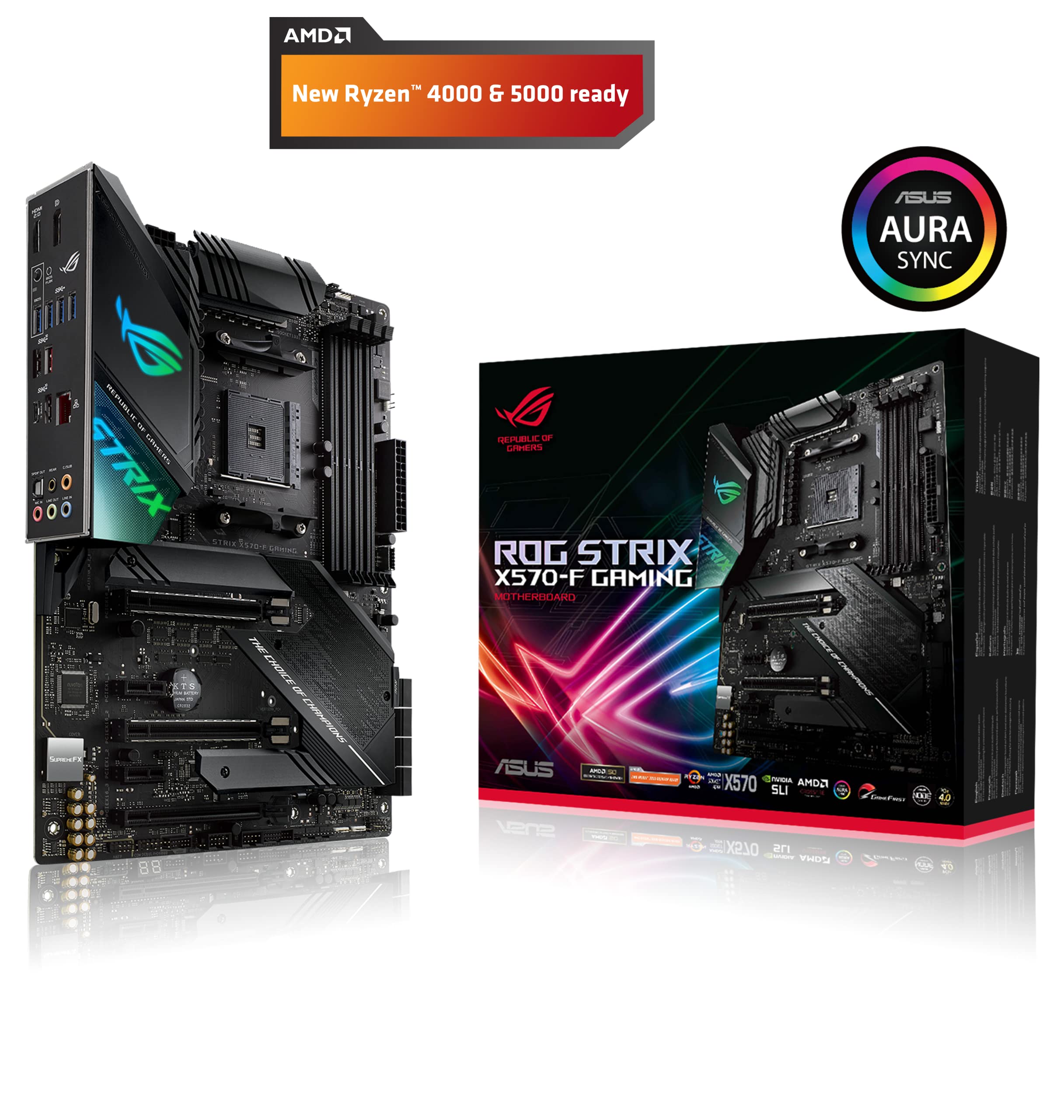 ASUS ROG Strix X570-F Gaming ATX Motherboard with PCIe 4.0, Aura Sync RGB Lighting, Intel Gigabit Ethernet, Dual M.2 with Heatsinks, SATA 6GB/S and USB 3.2 Gen 2