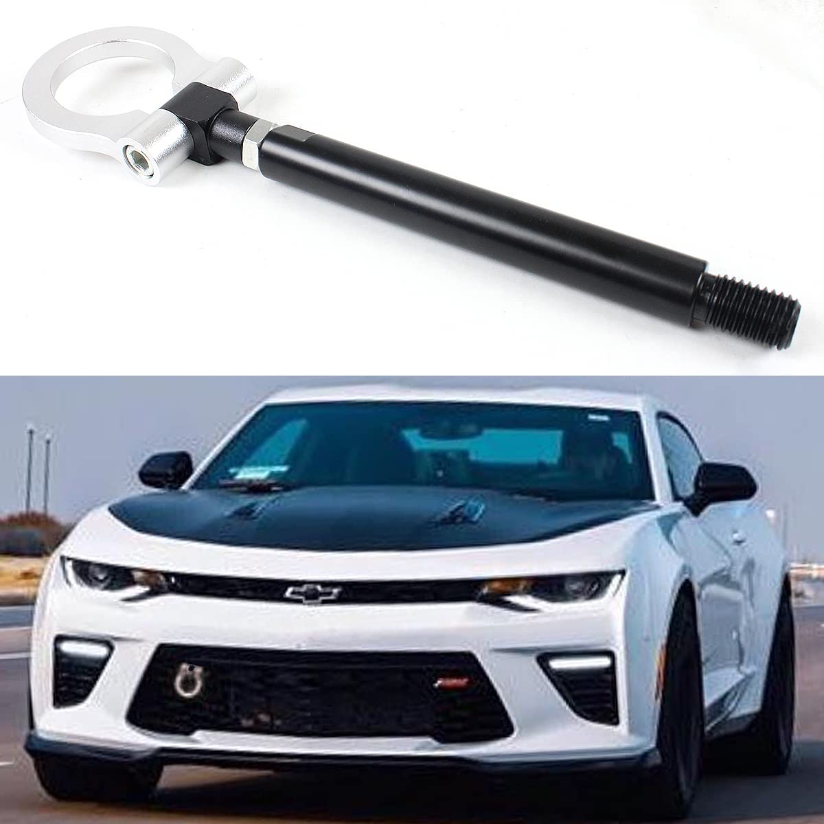 Cuztom Tuning Fits for 2016-2019 Chevy Camaro LS LT SS ZL1 Black Silver Bumper Folding Ring Screw on Type Tow Hook