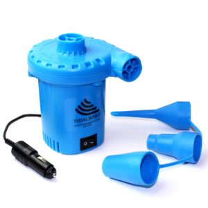 Tidal Wake 12V DC Air Pump for Inflatables, Inflates & Deflates 3 Times Faster on Boat Towables, Pool & Water Toys, Air Beds, Rafts, 1,000 Liters of Air Per Minute! 10 Foot Cord