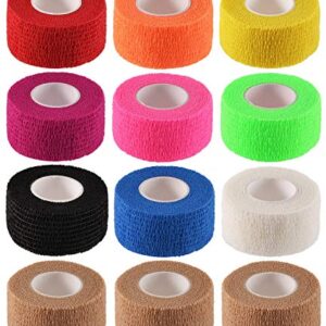 12 Pack 1" x 5 Yards Self Adhesive Elastic Bandage Wrap Stretch Self-Adherent Tape for First Aid,Sports, Wrist, Ankle (10 Colors)