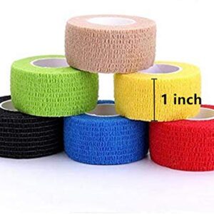 12 Pack 1" x 5 Yards Self Adhesive Elastic Bandage Wrap Stretch Self-Adherent Tape for First Aid,Sports, Wrist, Ankle (10 Colors)