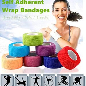 12 Pack 1" x 5 Yards Self Adhesive Elastic Bandage Wrap Stretch Self-Adherent Tape for First Aid,Sports, Wrist, Ankle (10 Colors)