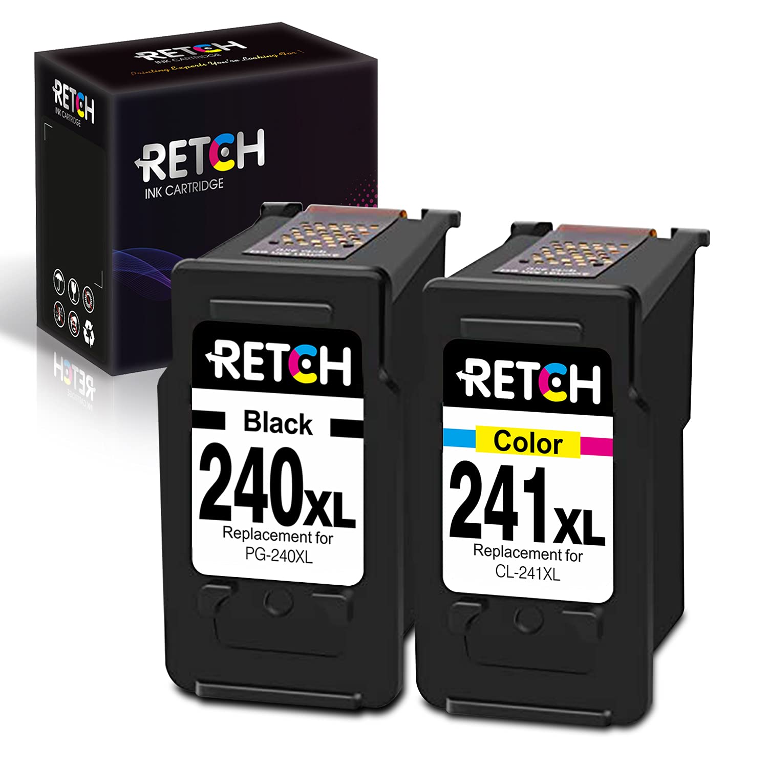 RETCH Re-manufactured Ink Cartridge Replacement for Canon PG-240XL 240 XL CL-241XL 241 XL for Canon PIXMA MG3620 MX472 MX452 MG3220 MG3520 MG2220 MX532 TS5120 MX432 (1 Black 1 Tri-Color)