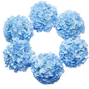 duhouse artificial hydrangea silk flower heads with stem fake blue hydrangea bigger flowers for wedding home garden centerpiece pack of 6