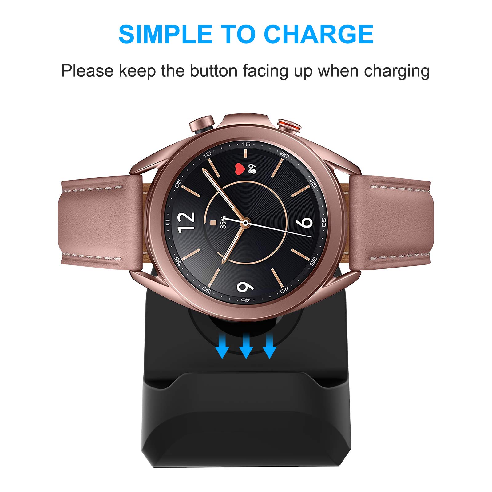 Stand for Samsung Galaxy Watch 4/Watch 4 Classic/Watch 3 41mm 45mm/Active 2 40mm 44mm, Non-Slip Silicone Charging Dock Holder, Charger Bracket with Integrated Cable Management Slot [No Cable], Black