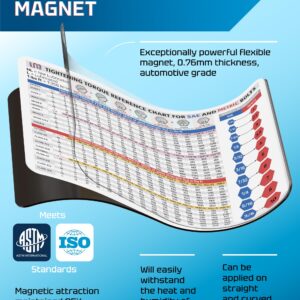 Useful Magnets Convenient Guide Chart | Comprehensive Reference Tightening Torque Chart for SAE & Metric Bolts | Wrench Interchange Magnet Waterproof Poster 8" X 5.5"