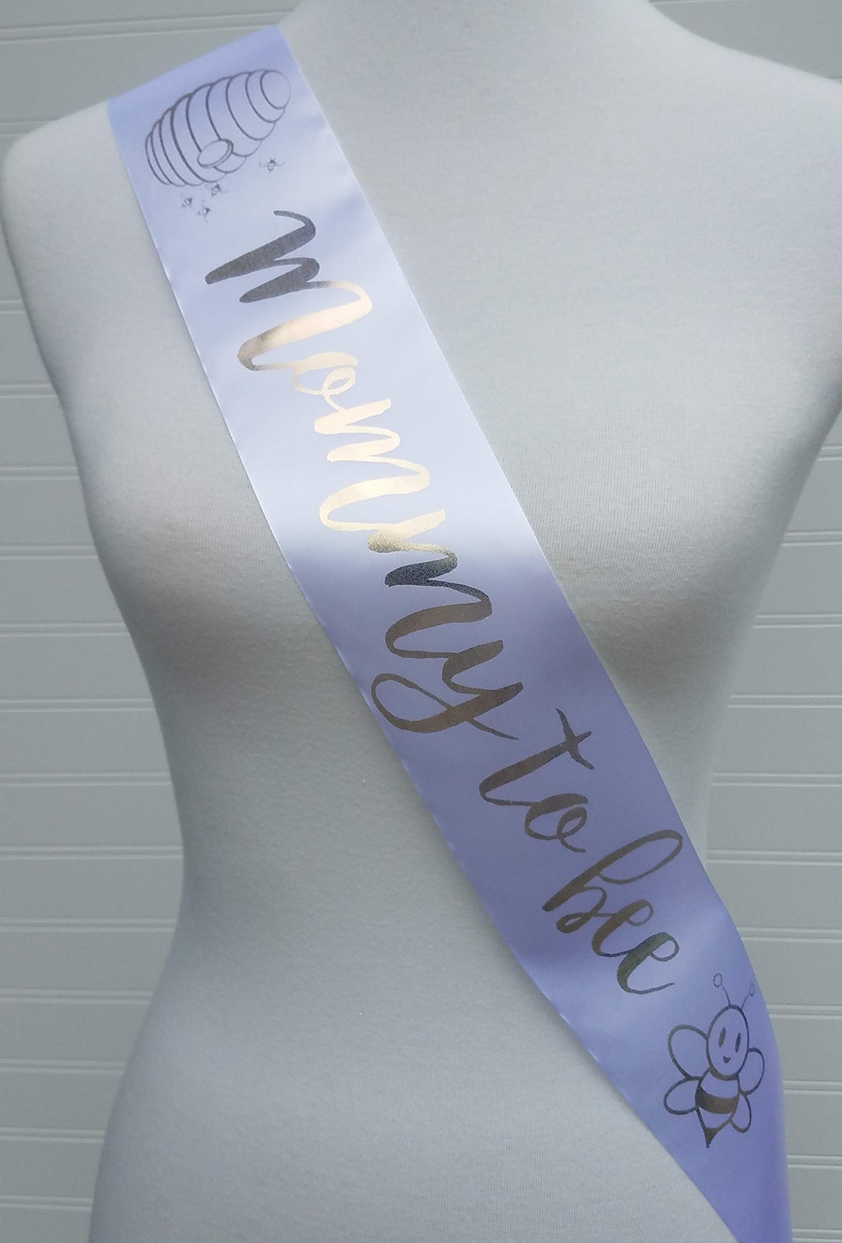 Amy's Bubbling Boutique, Inc. Honey Bee Baby Shower Sash Mommy to Be Honeycomb Bumble for White & Gold with Rhinestone Pin Gender Reveal