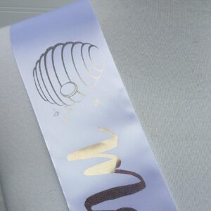 Amy's Bubbling Boutique, Inc. Honey Bee Baby Shower Sash Mommy to Be Honeycomb Bumble for White & Gold with Rhinestone Pin Gender Reveal