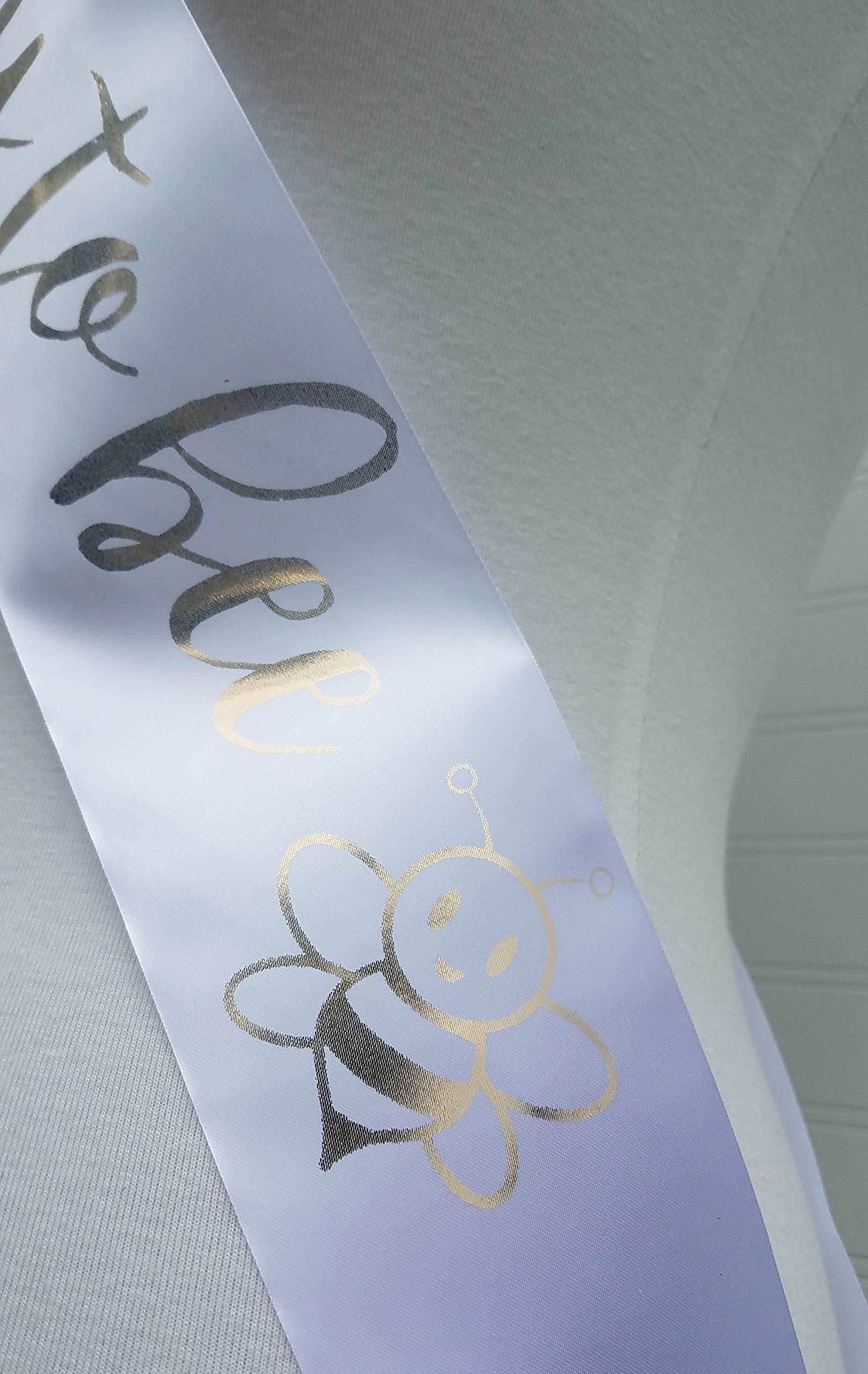 Amy's Bubbling Boutique, Inc. Honey Bee Baby Shower Sash Mommy to Be Honeycomb Bumble for White & Gold with Rhinestone Pin Gender Reveal